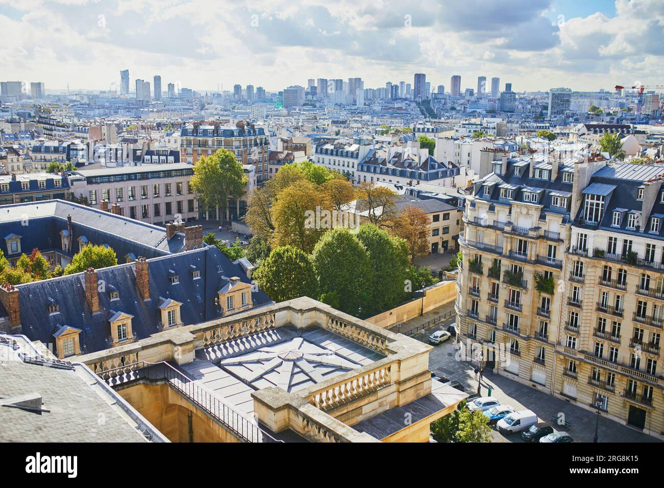 Scenic Parisian cityscape. Aerial view of buildings and roofs in ...