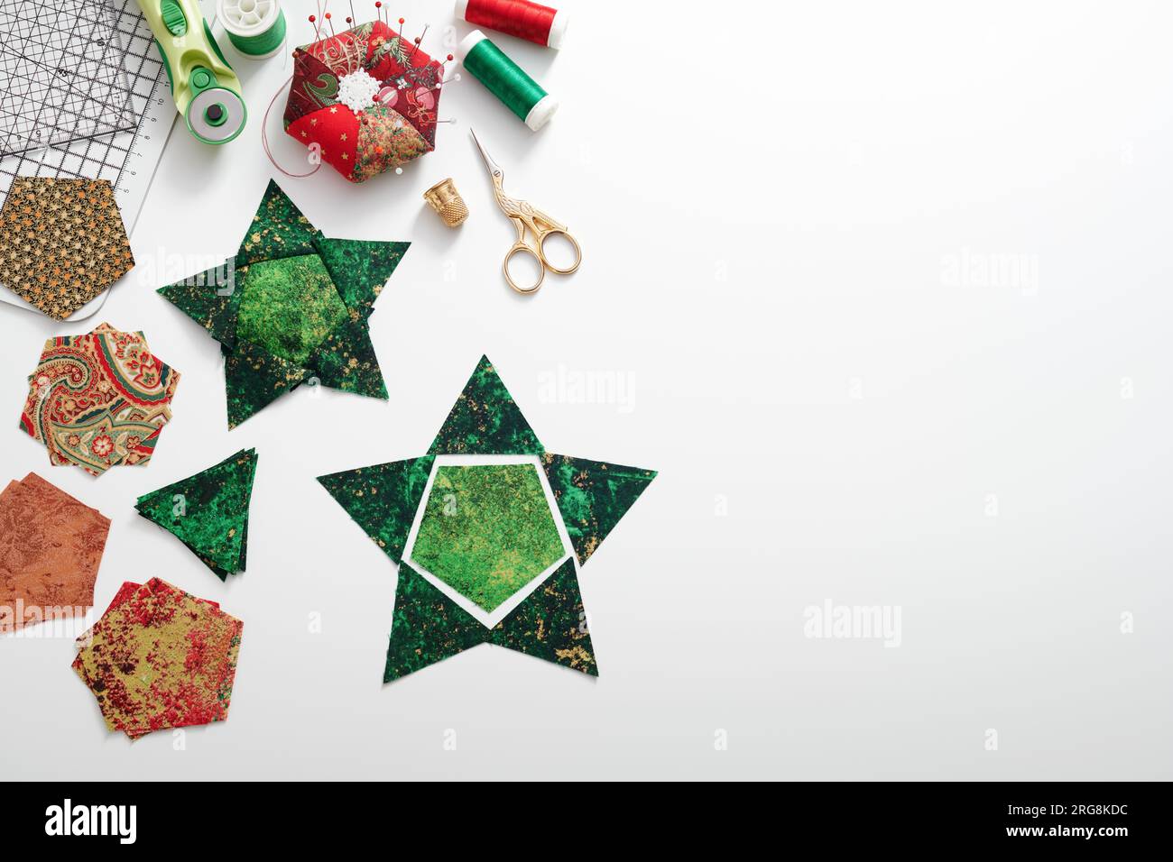 Preparation of pentagon and triangular pieces of fabric for sewing ...