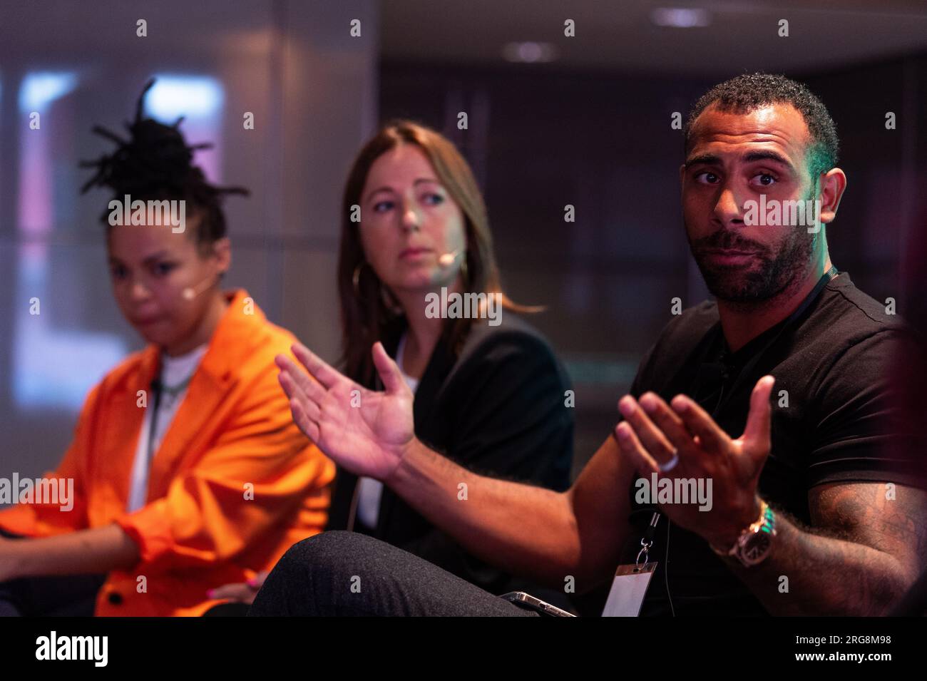 Former footballer Anton Ferdinand talking during panel during the Kick ...