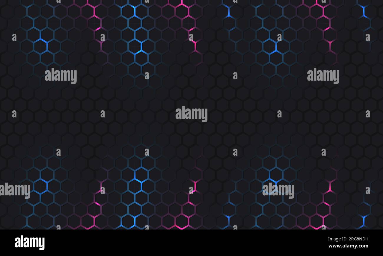 Dark hexagon abstract technology background with blue and pink colored ...