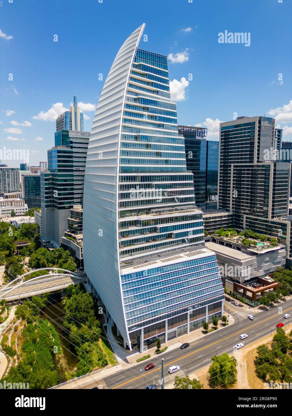 Austin, TX, USA - July 24, 2023: Aerial photo The Sailboat Building ...