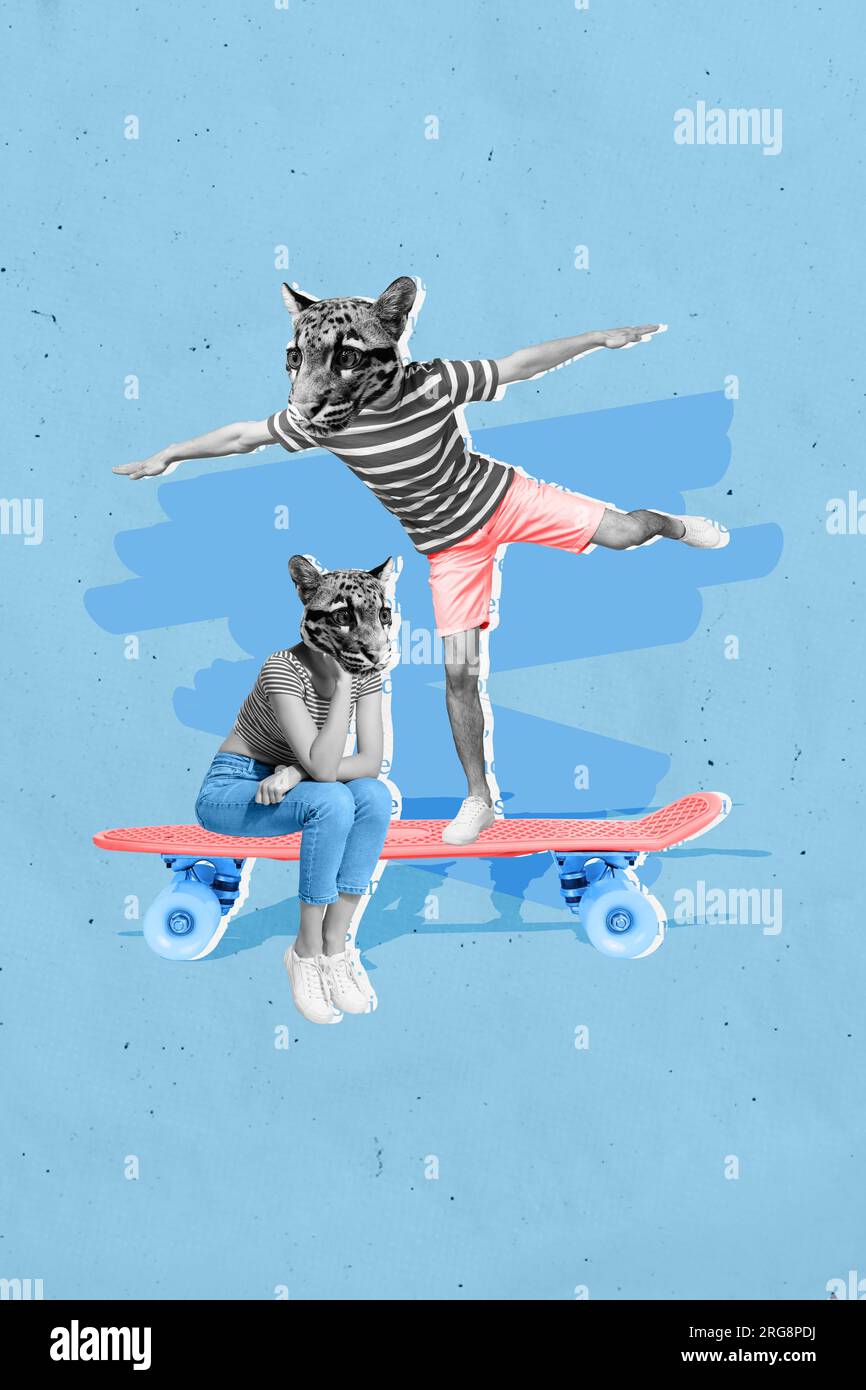 Vertical photo composition collage template of two people disguise ...