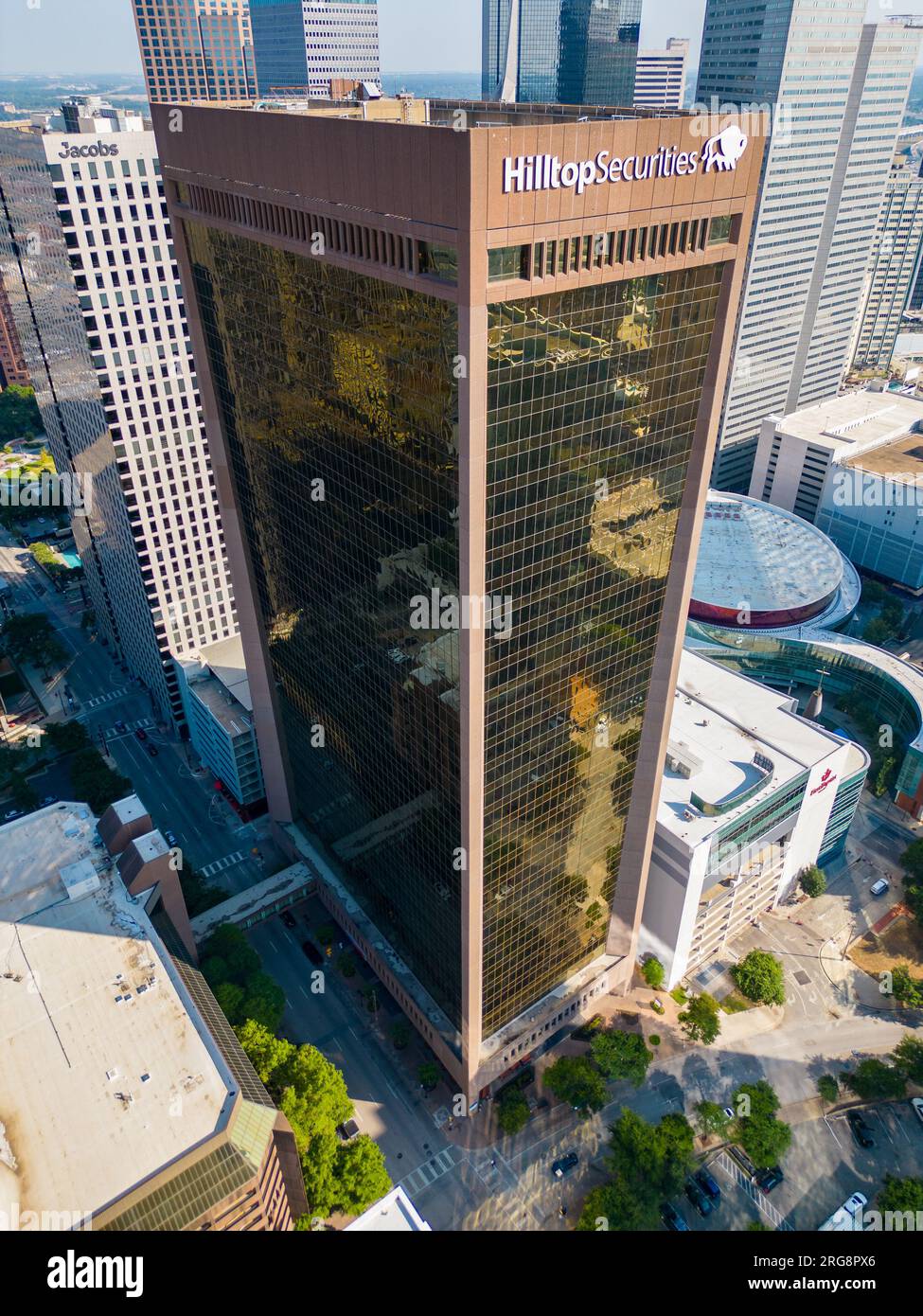 Dallas, TX, USA - July 28, 2023: Aerial photo Hilltop Securities Tower ...