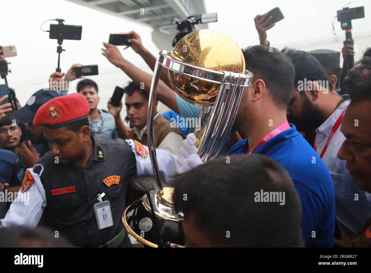 The ICC Cricket World Cup 2023 trophy on display at the Padma Bridge ...
