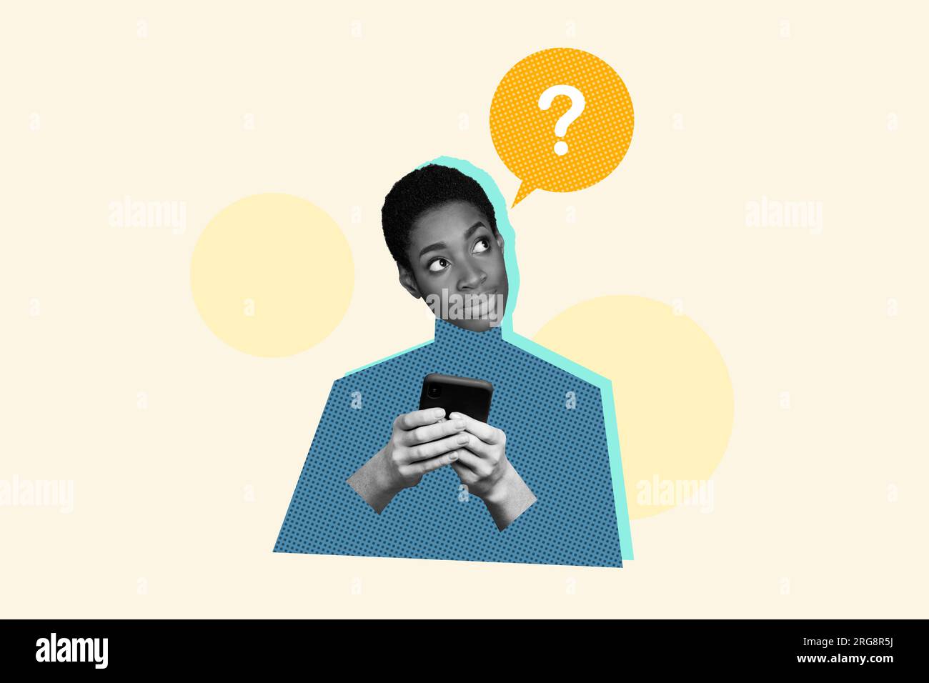 Vertical collage picture of minded black white colors person hold smart ...