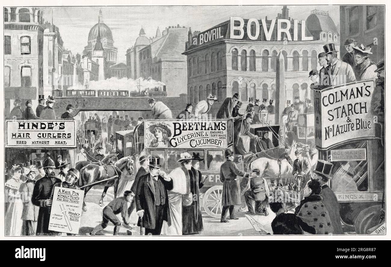 Ludgate Circus, with advertising on sides of public transport and ...