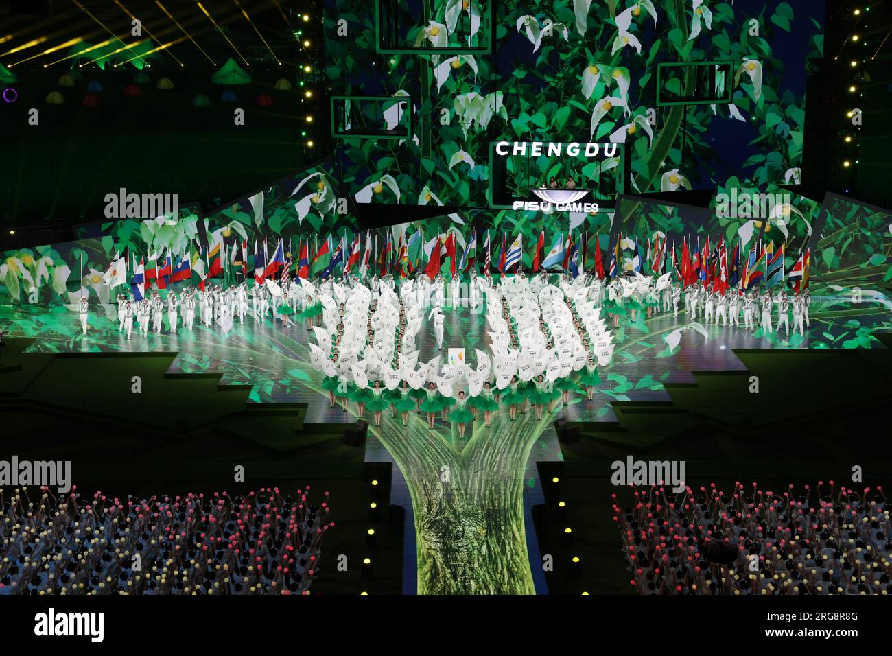 Chengdu, China's Sichuan Province. 8th Aug, 2023. Flag and placard ...