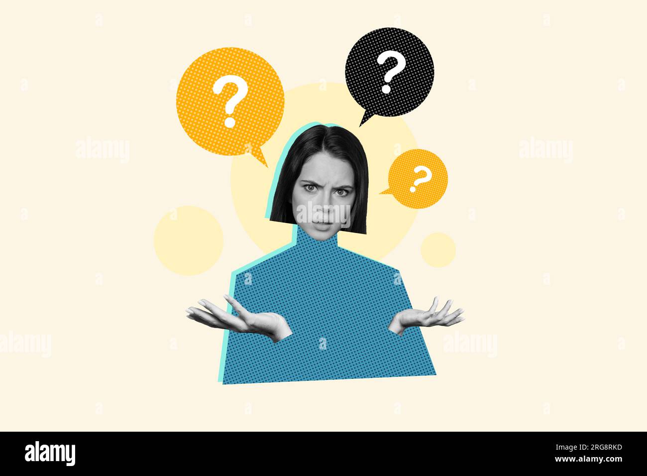 Composite collage image of confused black white effect girl question ...