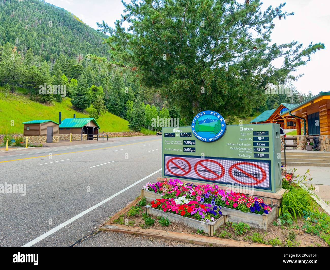 Pikes Peak, CO, USA - July 26, 2023: Entrance sign at Pikes Peak ...
