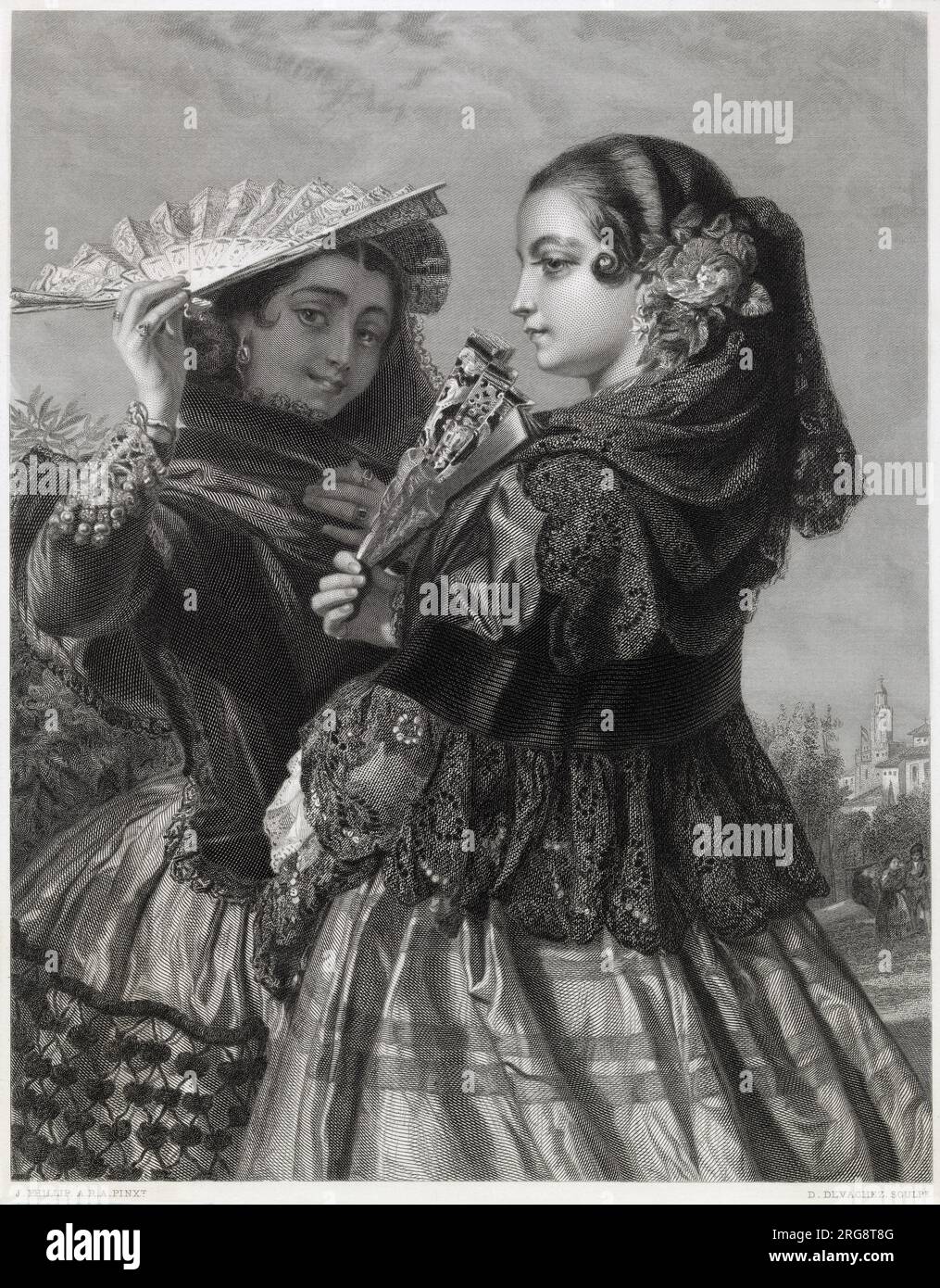 Two Spanish women with fans Stock Photo - Alamy