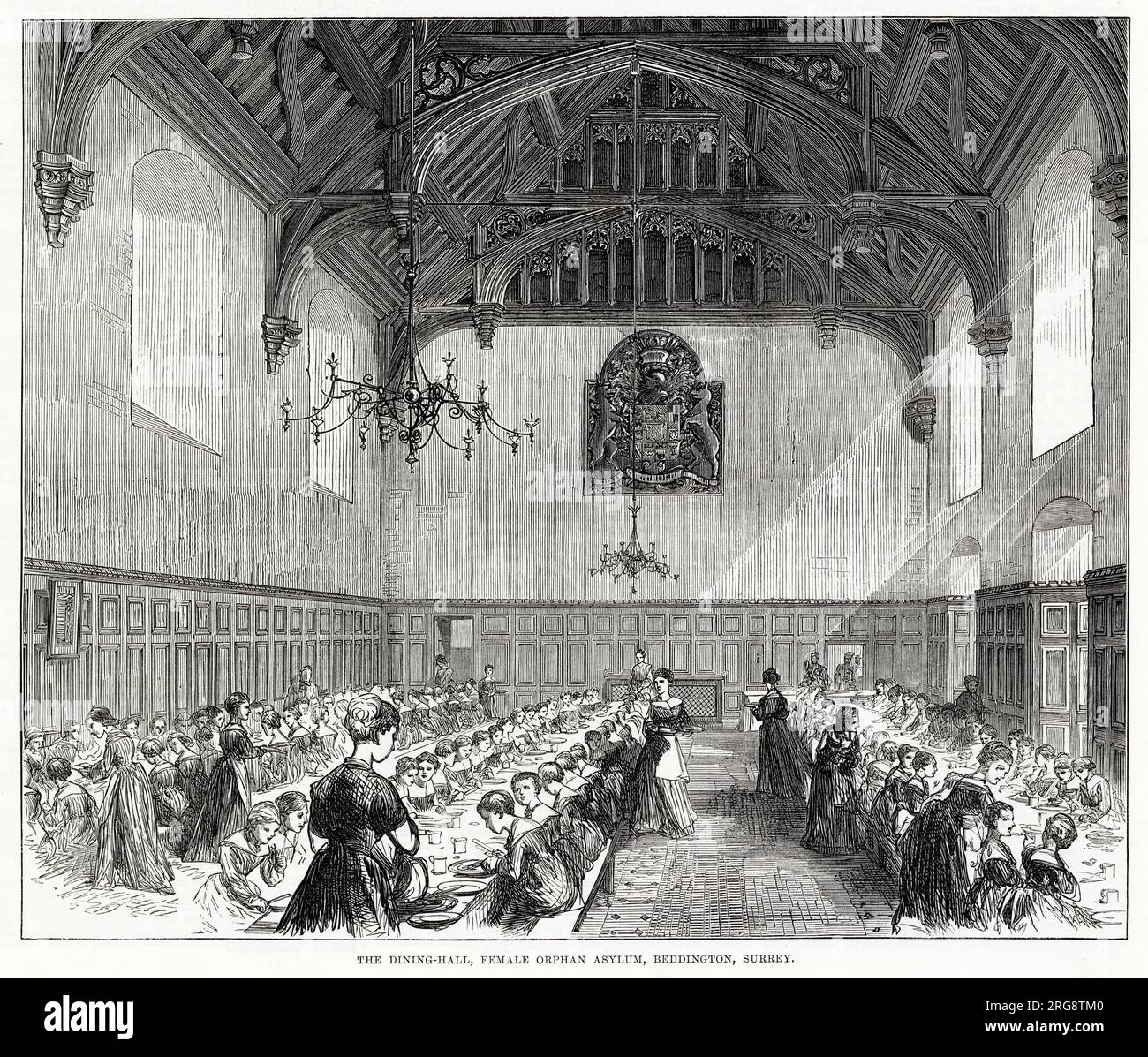 Interior in the dining-hall, female orphan asylum in Beddington, Surrey ...