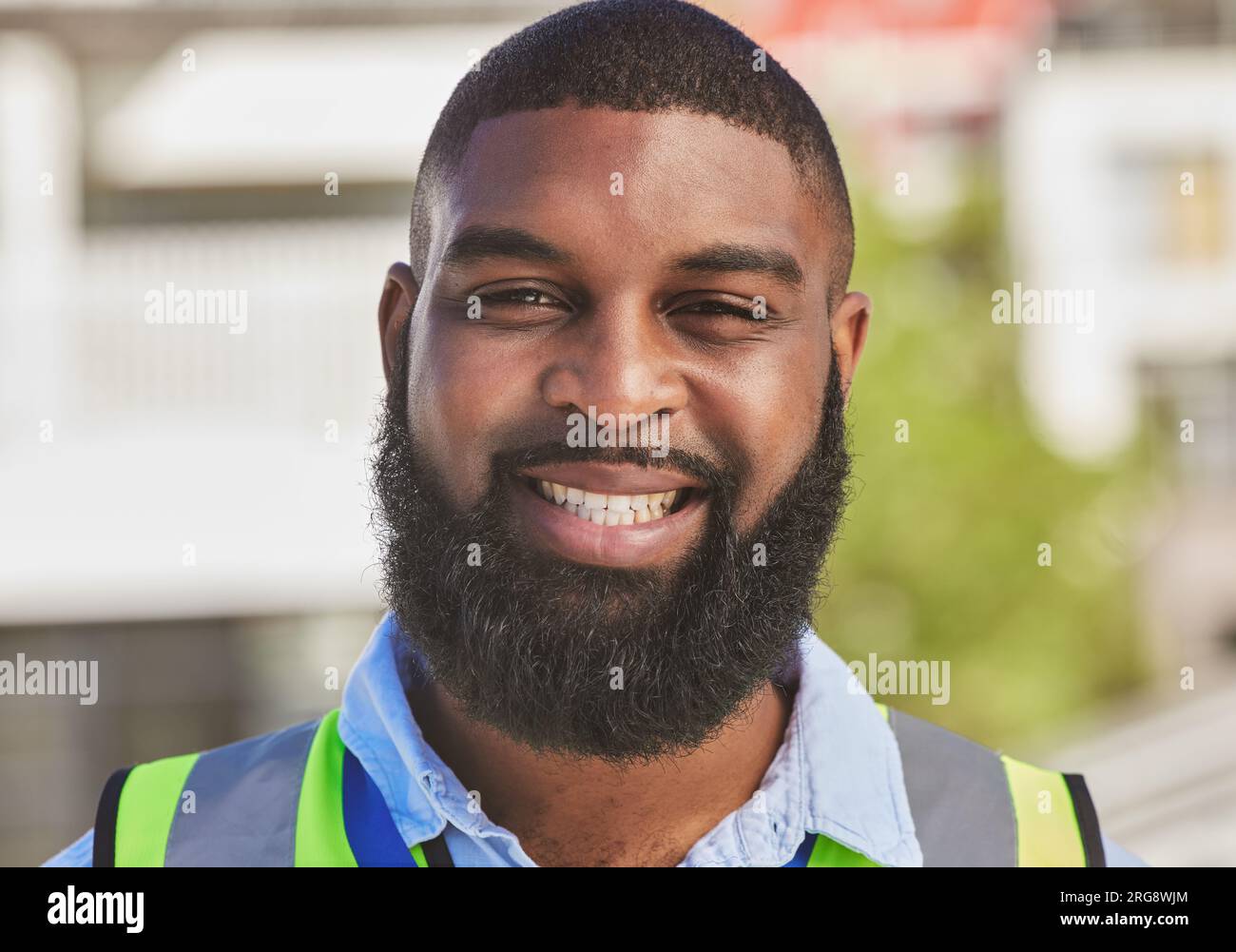 Black man, smile in portrait and construction worker, maintenance and ...
