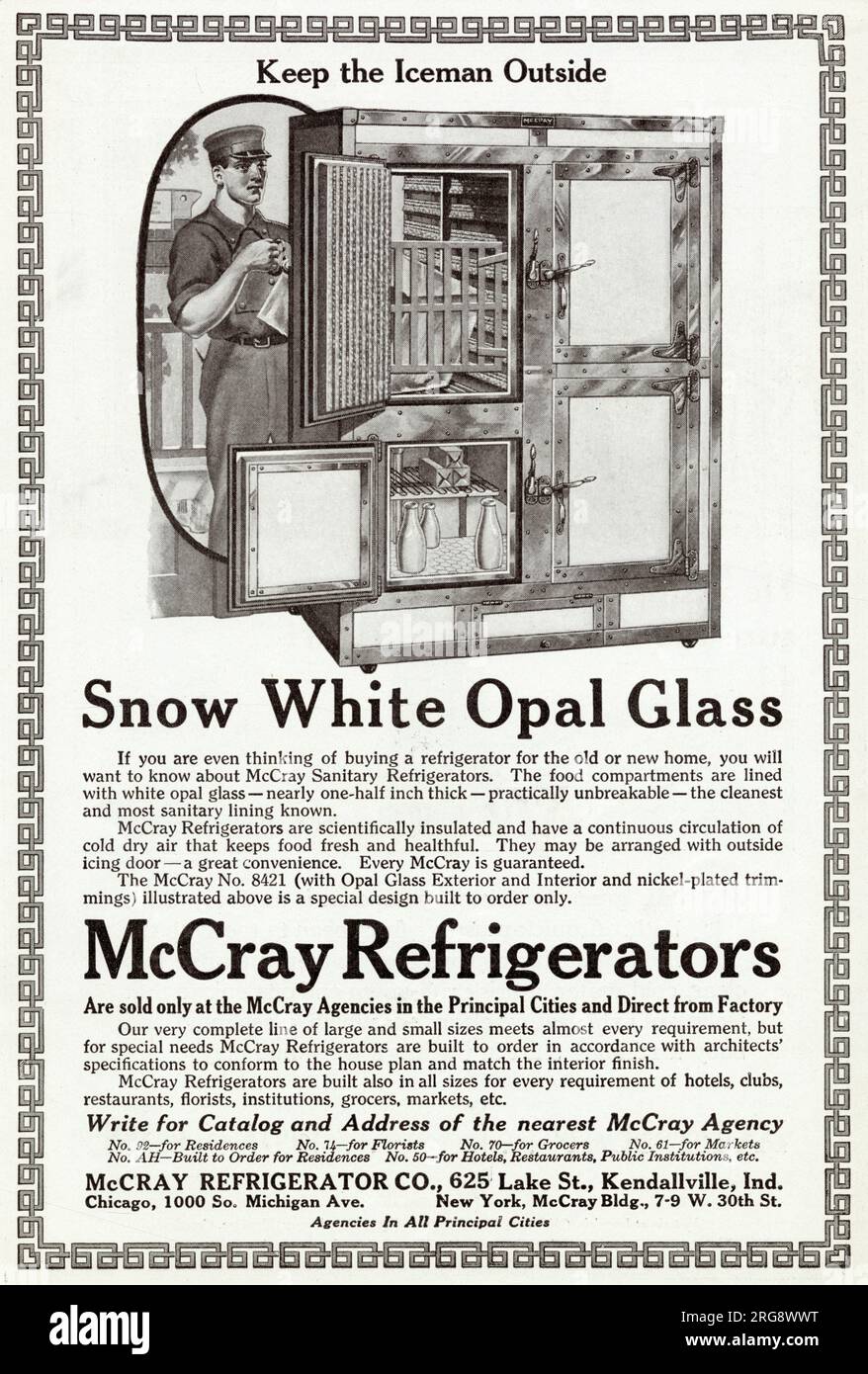 American advert for McCray Refrigerators - Snow White Opal Glass. Food ...