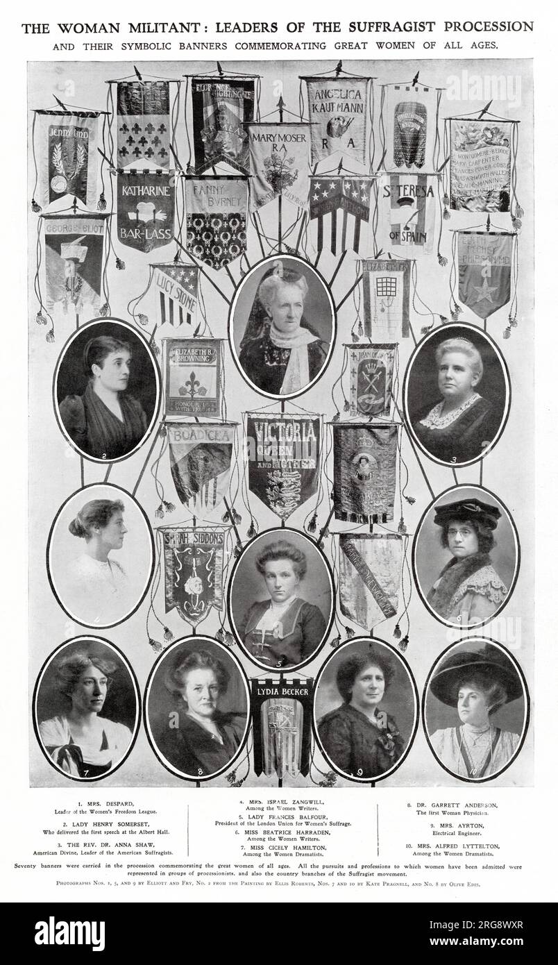 Some of the prominent figures in a NUWSS London procession. Also shown ...