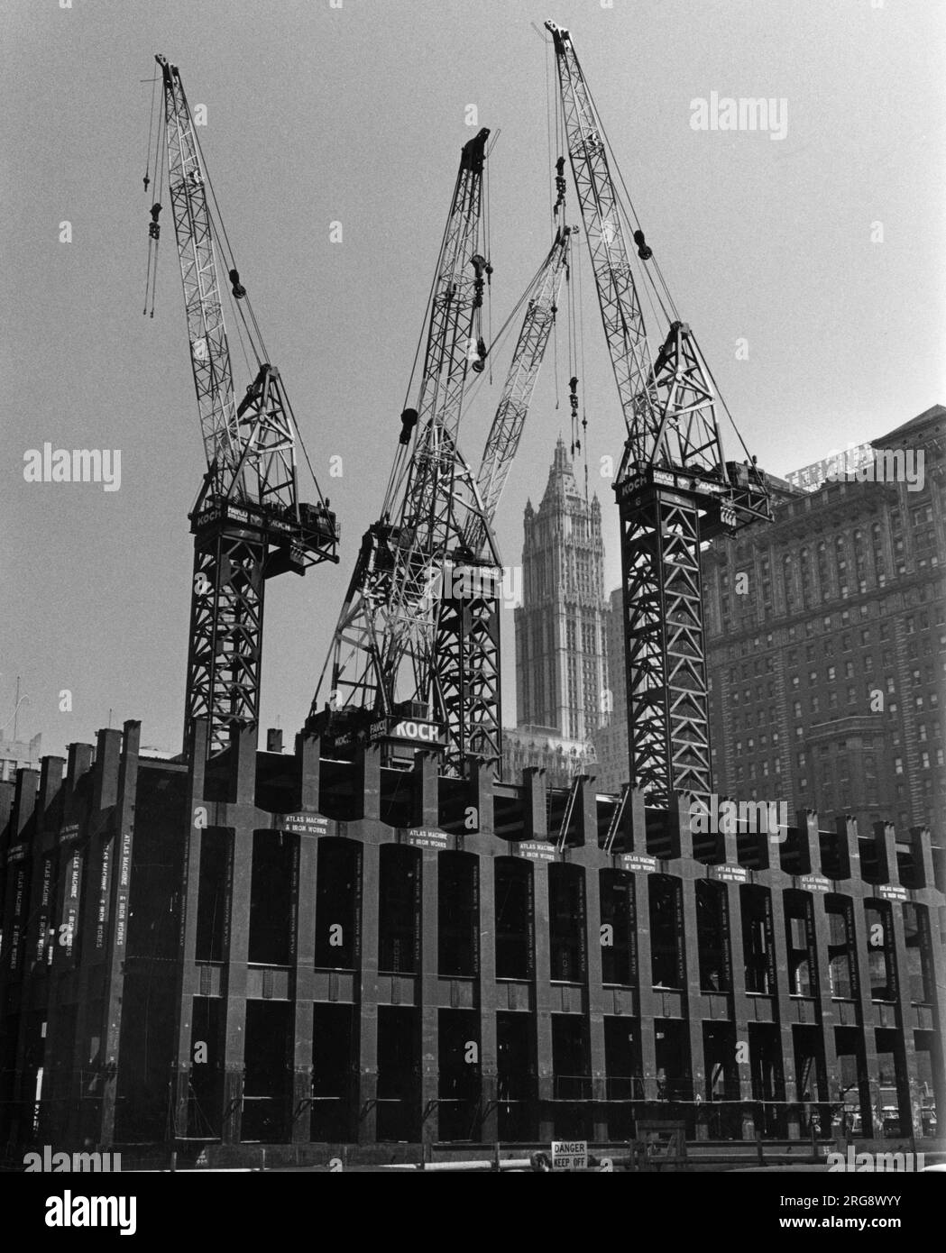 The construction of the first floors of the twin towers of the World ...