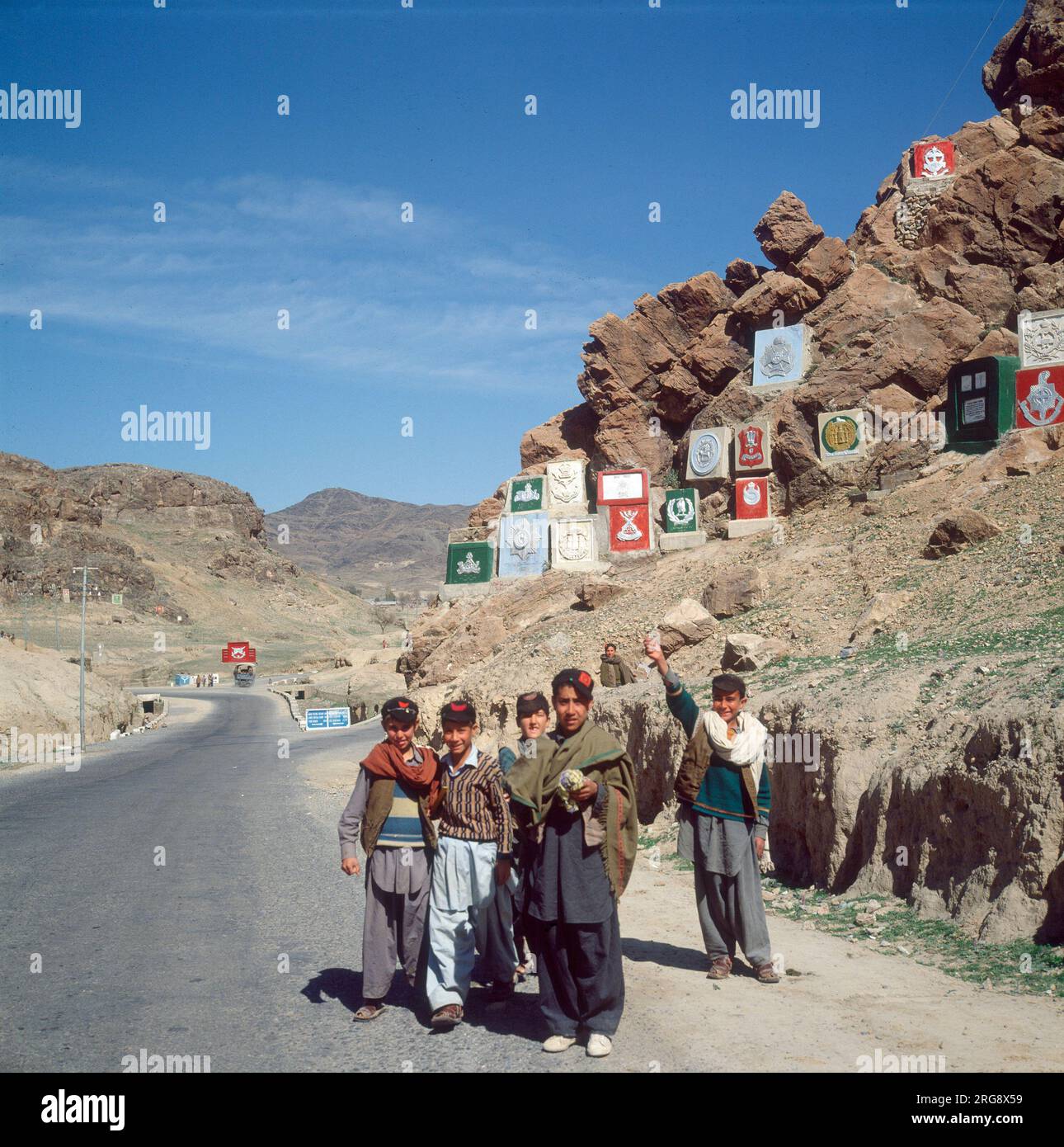 Badges of British regiments serving on the Khyber Pass are displayed ...