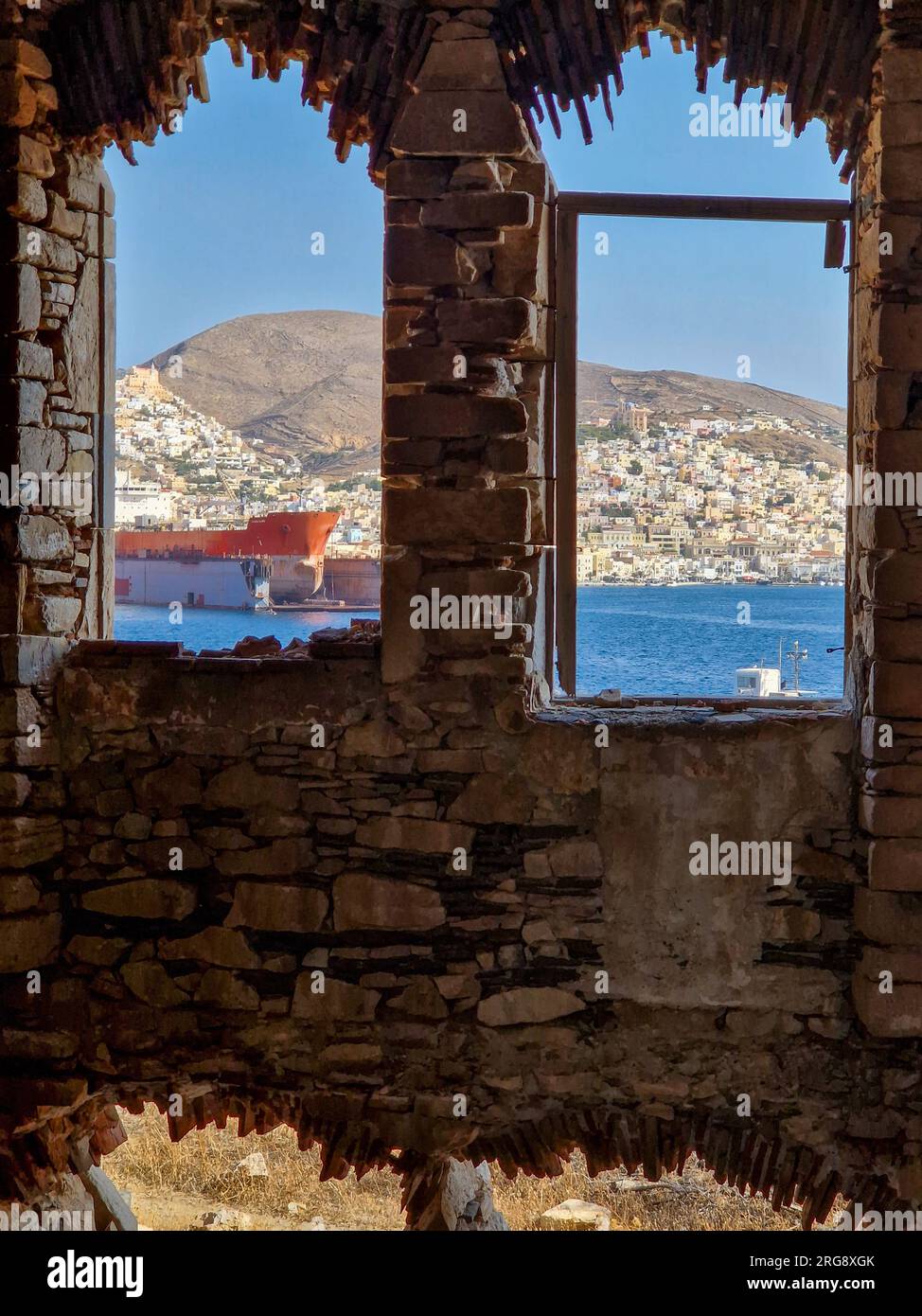 Onex Neorion shipyard seen from the ruins of the Lazareta, Ermopouli ...