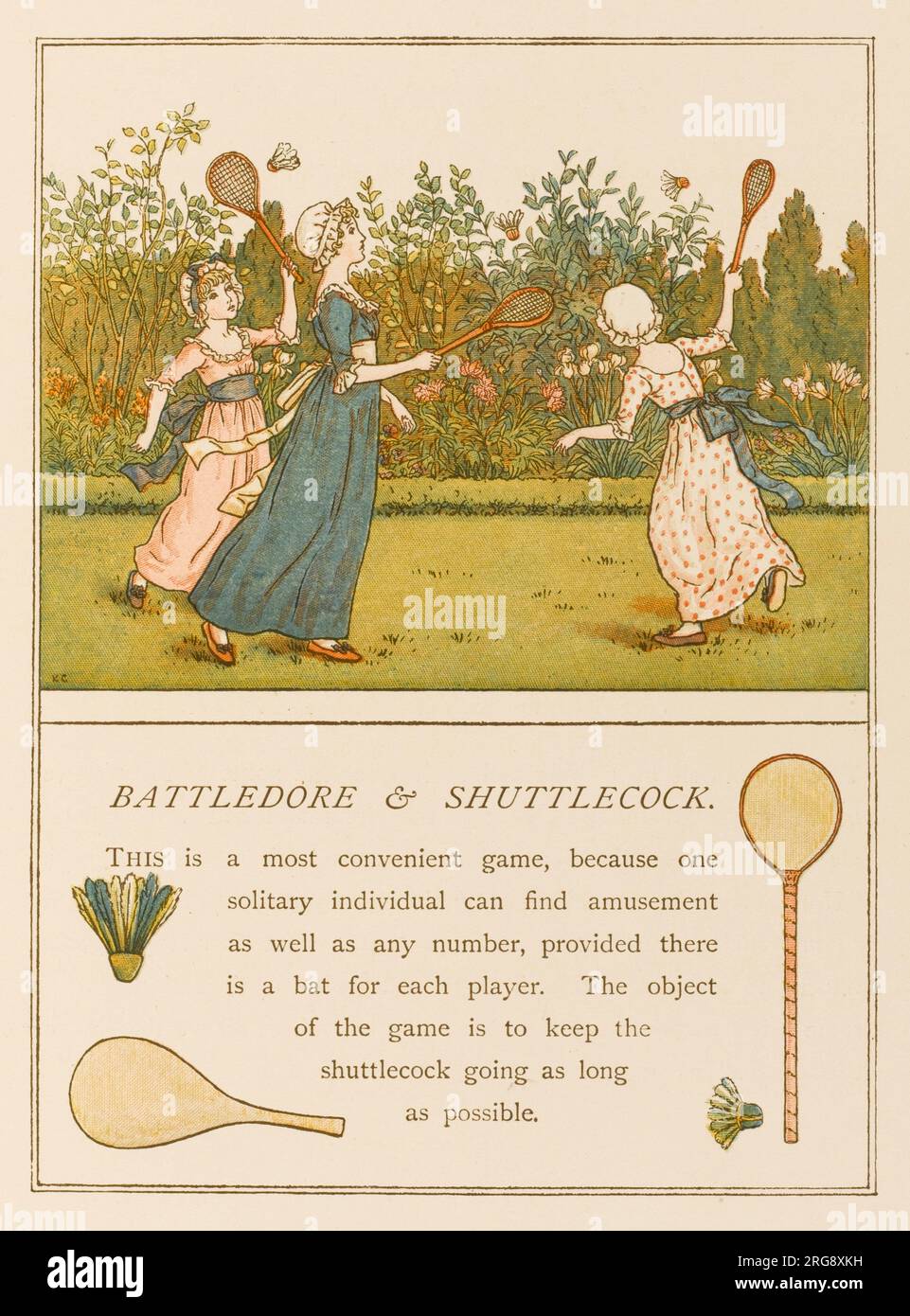 Three girls play battledore and shuttlecock in a summer garden (picture ...