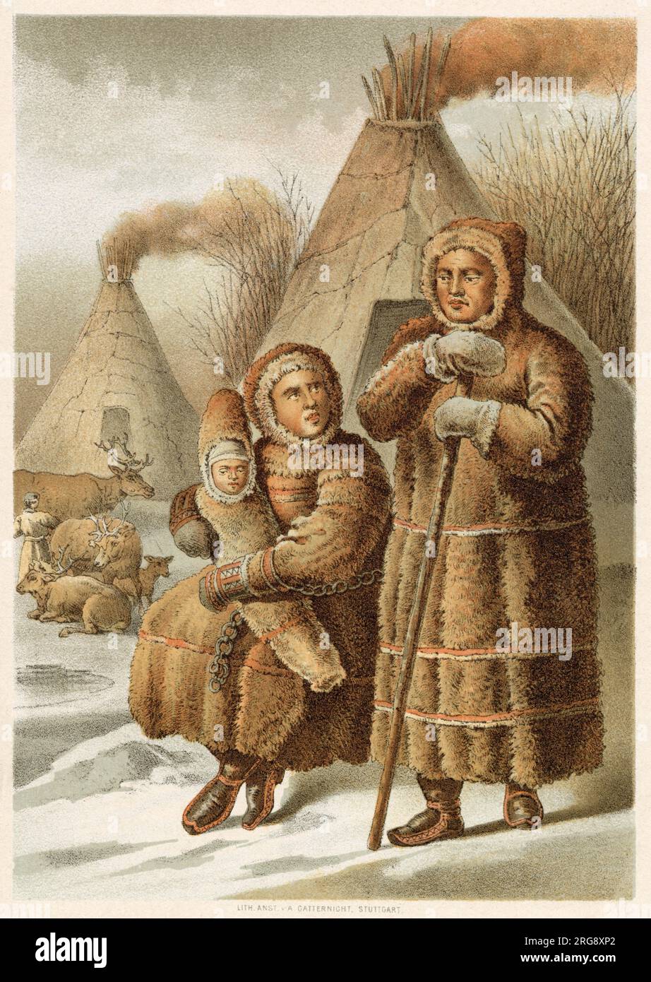 A family of Lapps with tents and reindeer Stock Photo - Alamy