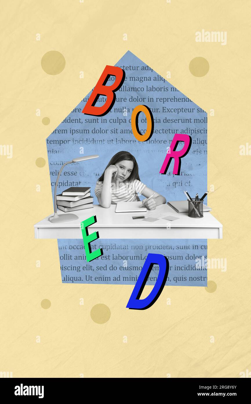 Creative template collage of black white effect color schoolkid sitting ...