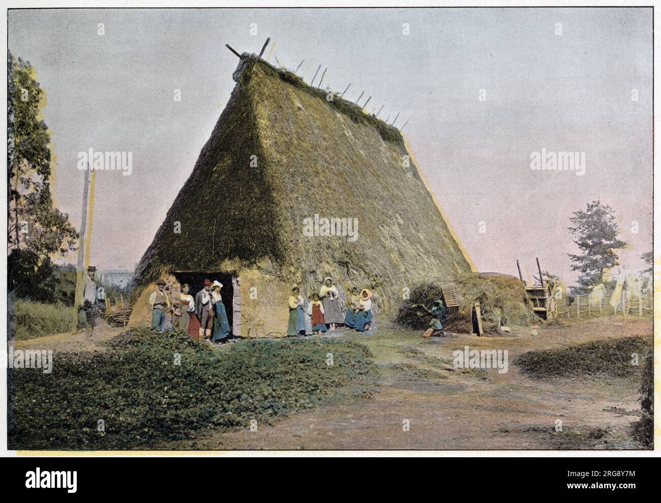 Italian peasant home with a steep thatched roof, near Ostia Stock Photo ...