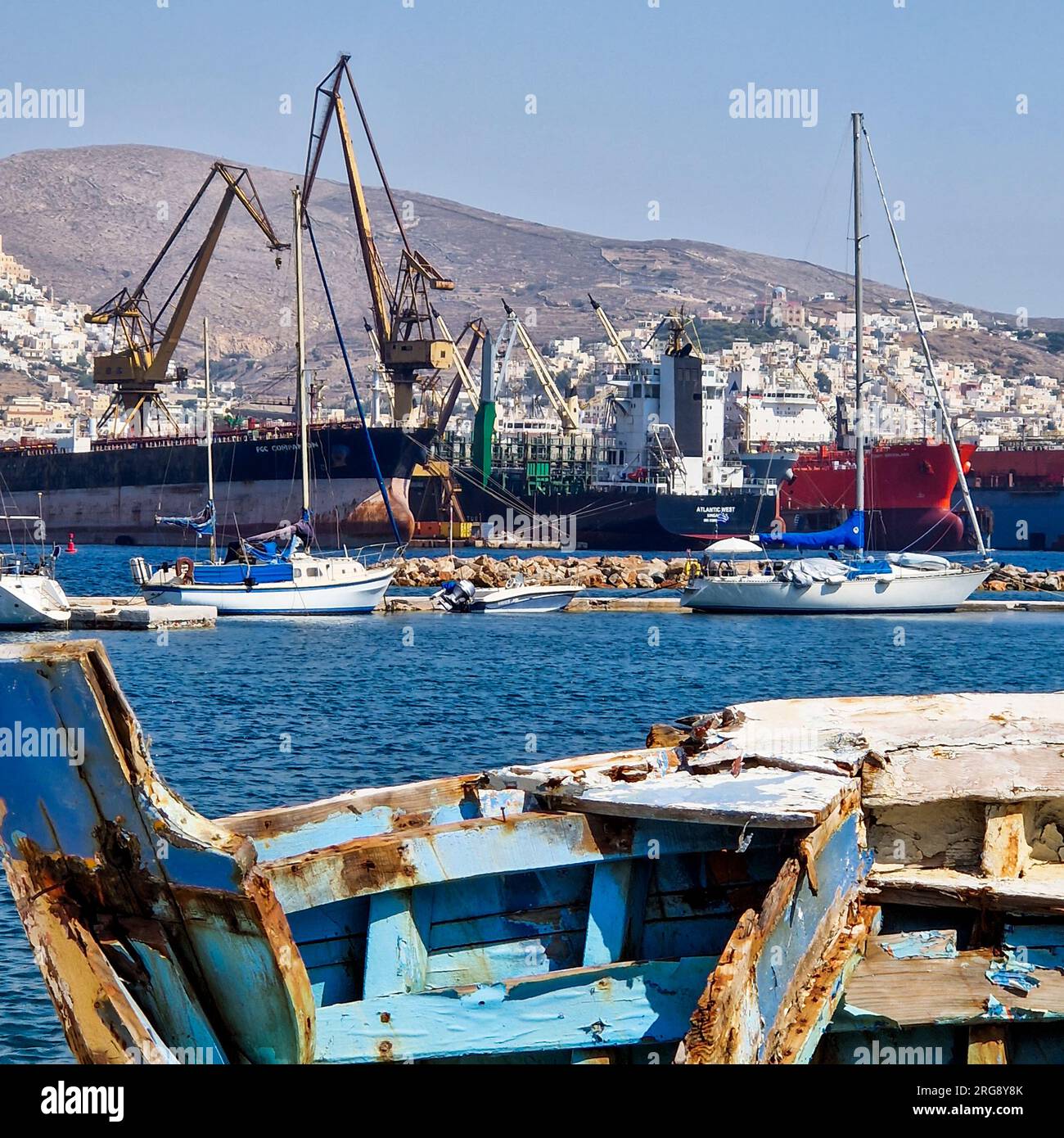 Harbor, Ermopouli, Syros island, Greece, Southern Europe Stock Photo ...