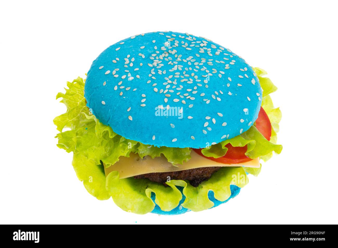 burger with colored bun isolated on white background Stock Photo - Alamy