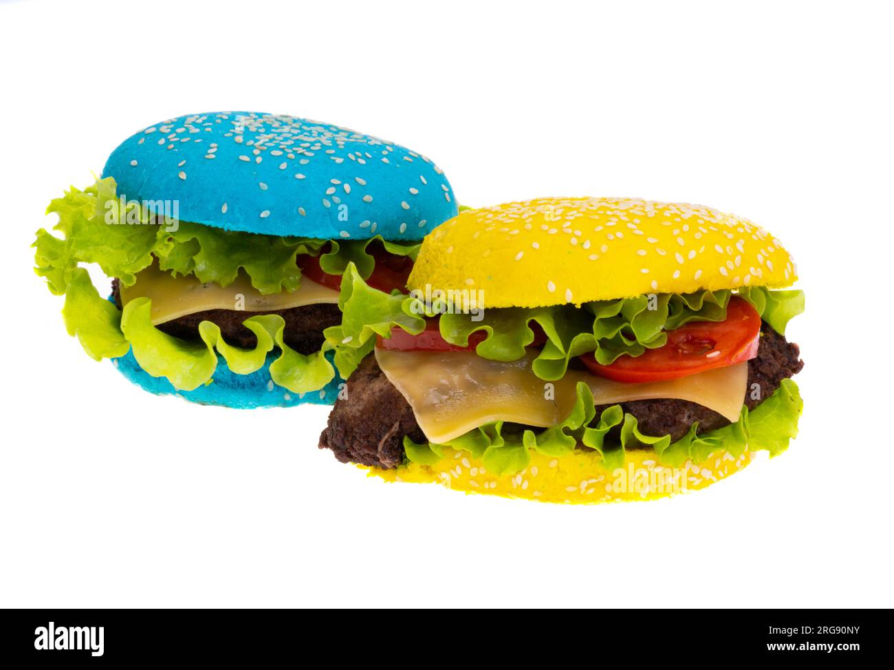 burger with colored bun isolated on white background Stock Photo - Alamy