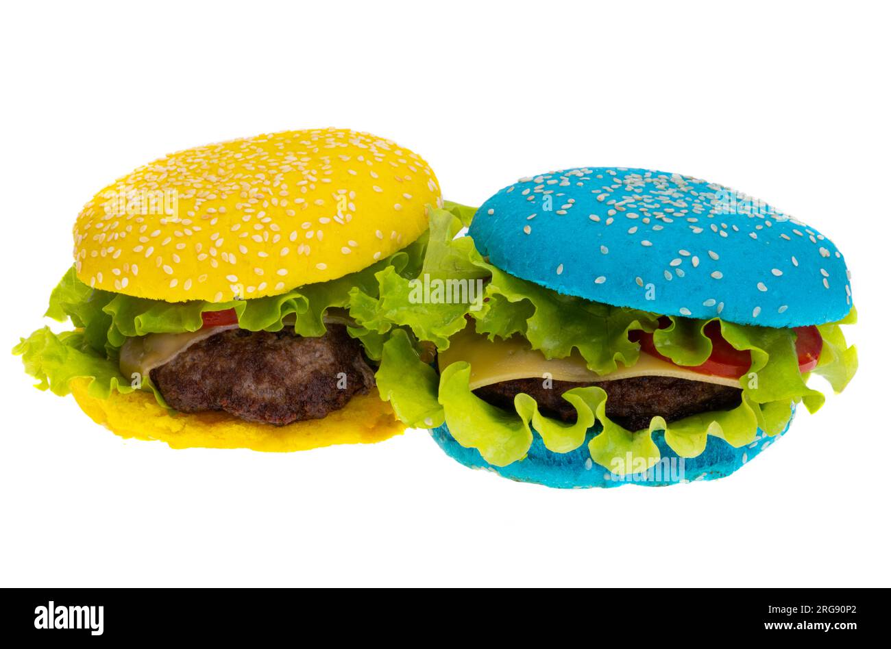 burger with colored bun isolated on white background Stock Photo - Alamy