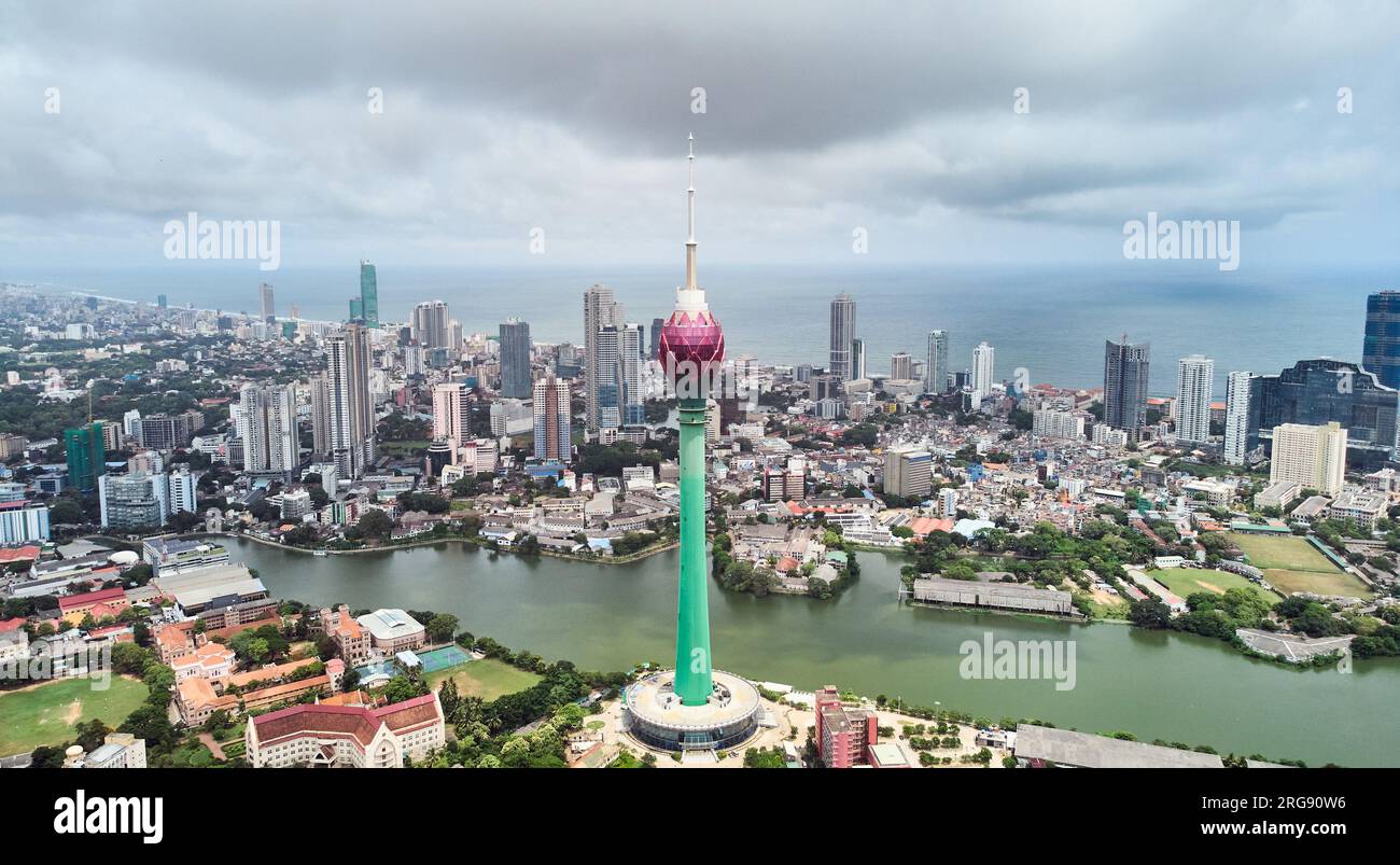 Aerial view of the main attraction, the Lotus Tower in the capital of ...
