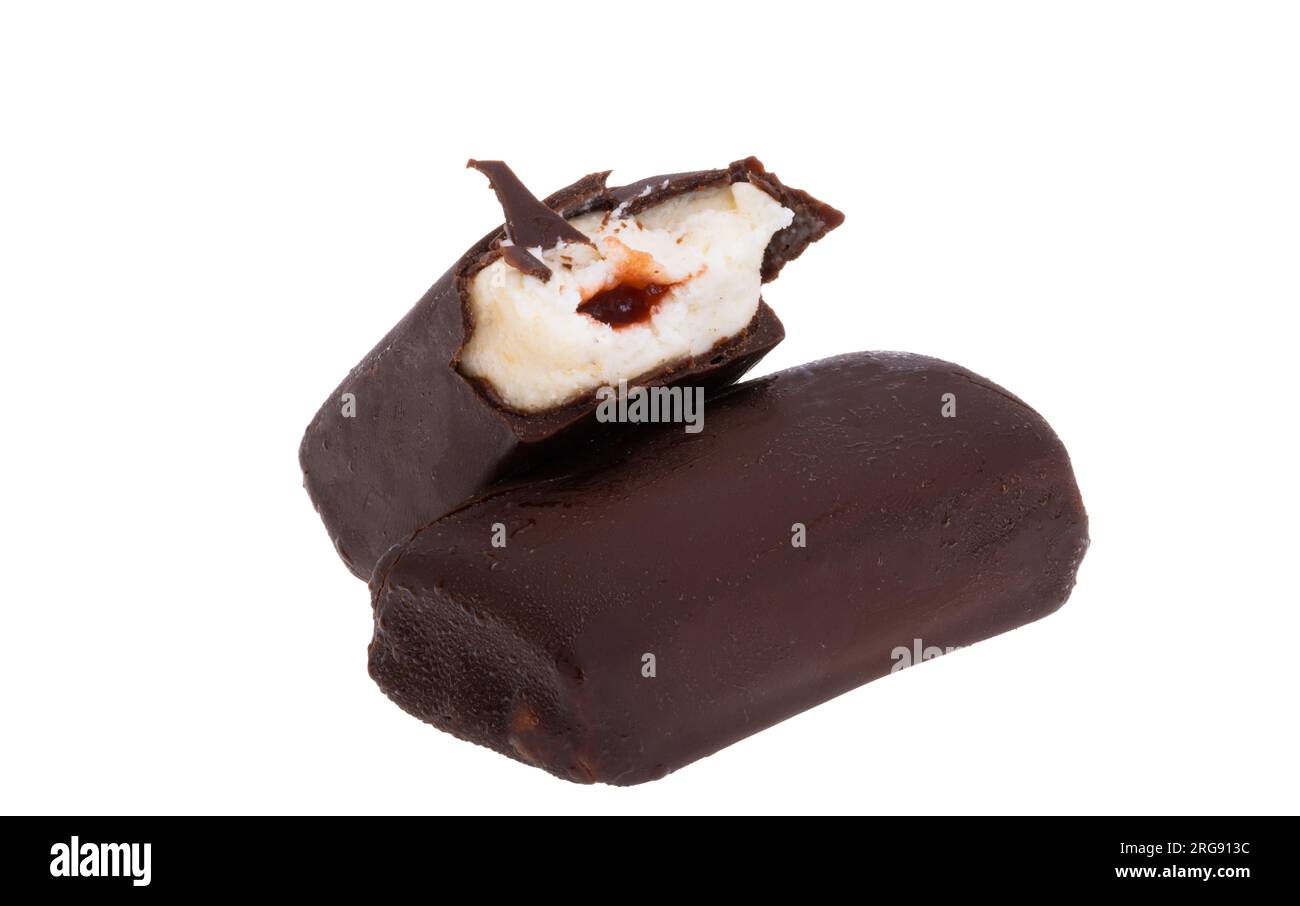 chocolate covered cheese isolated on white background Stock Photo - Alamy
