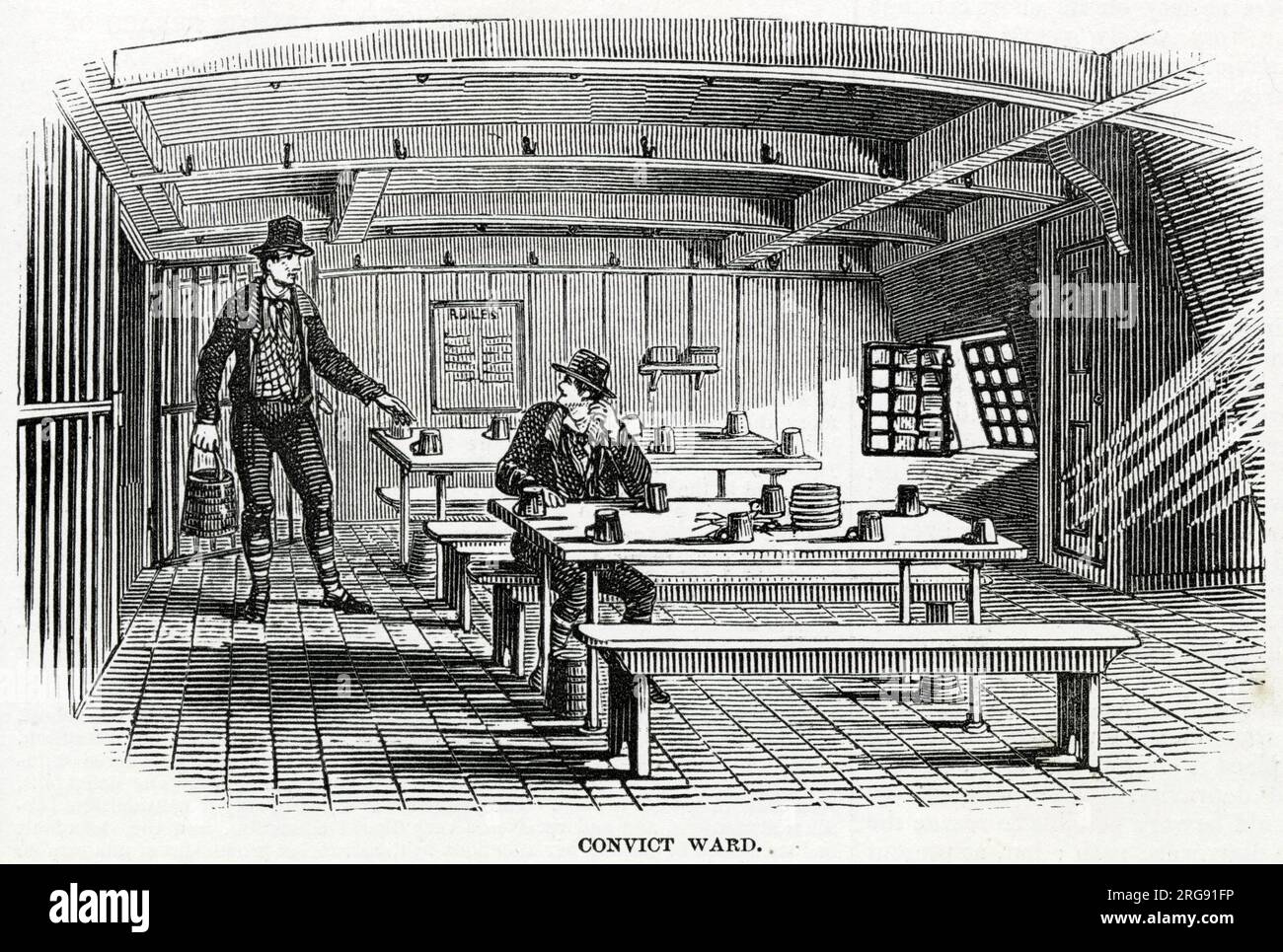 Interior of the convict ship 'The Warrior' in Woolwich, London Stock ...