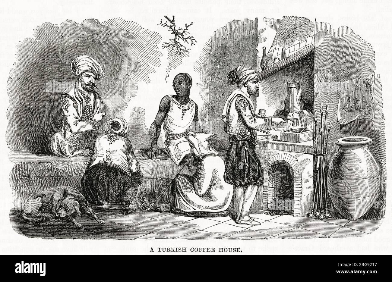 Turkish man making coffee on the hearth in small cups Stock Photo - Alamy