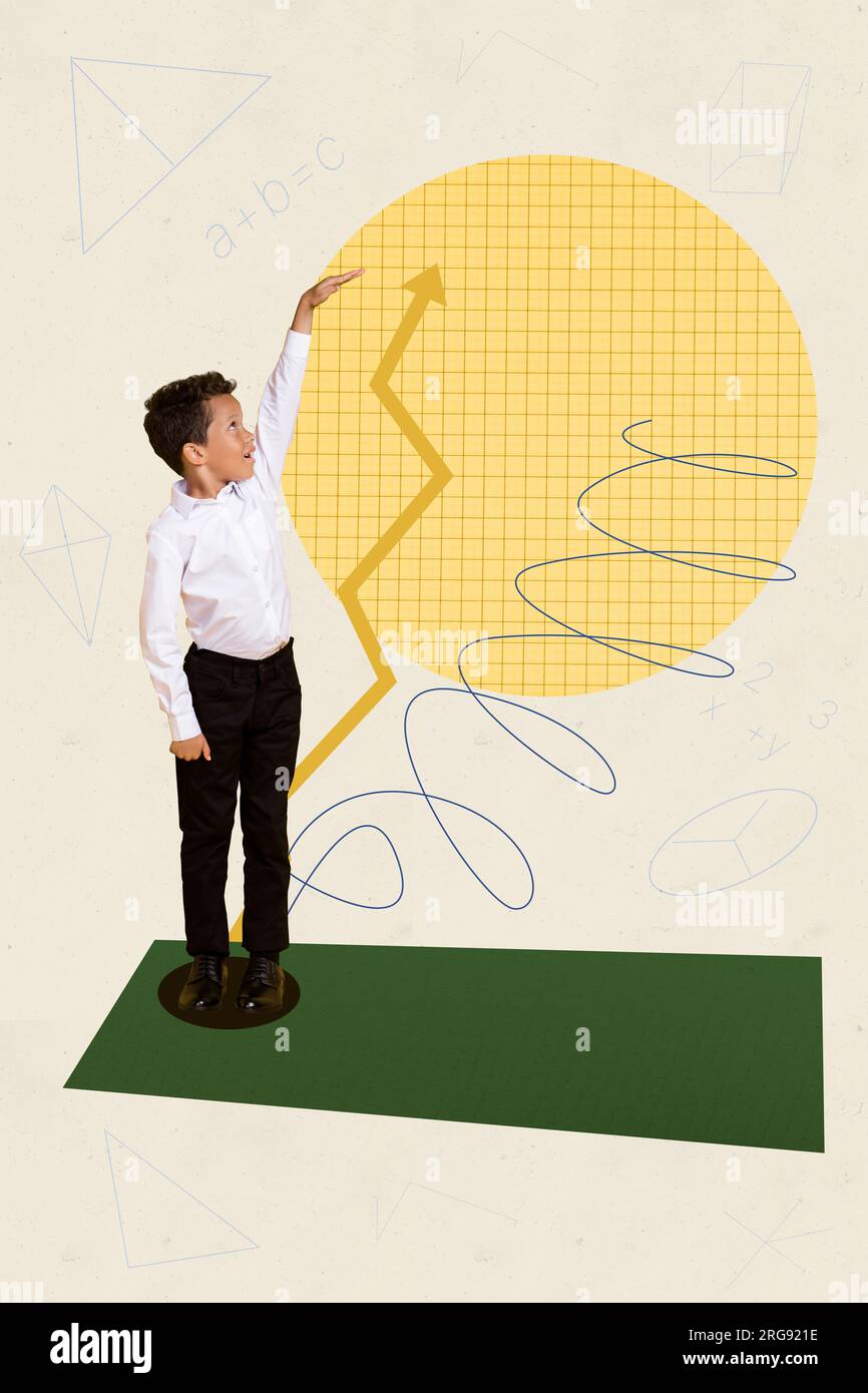 Collage photo banner of funky schoolboy uniform learner check length ...