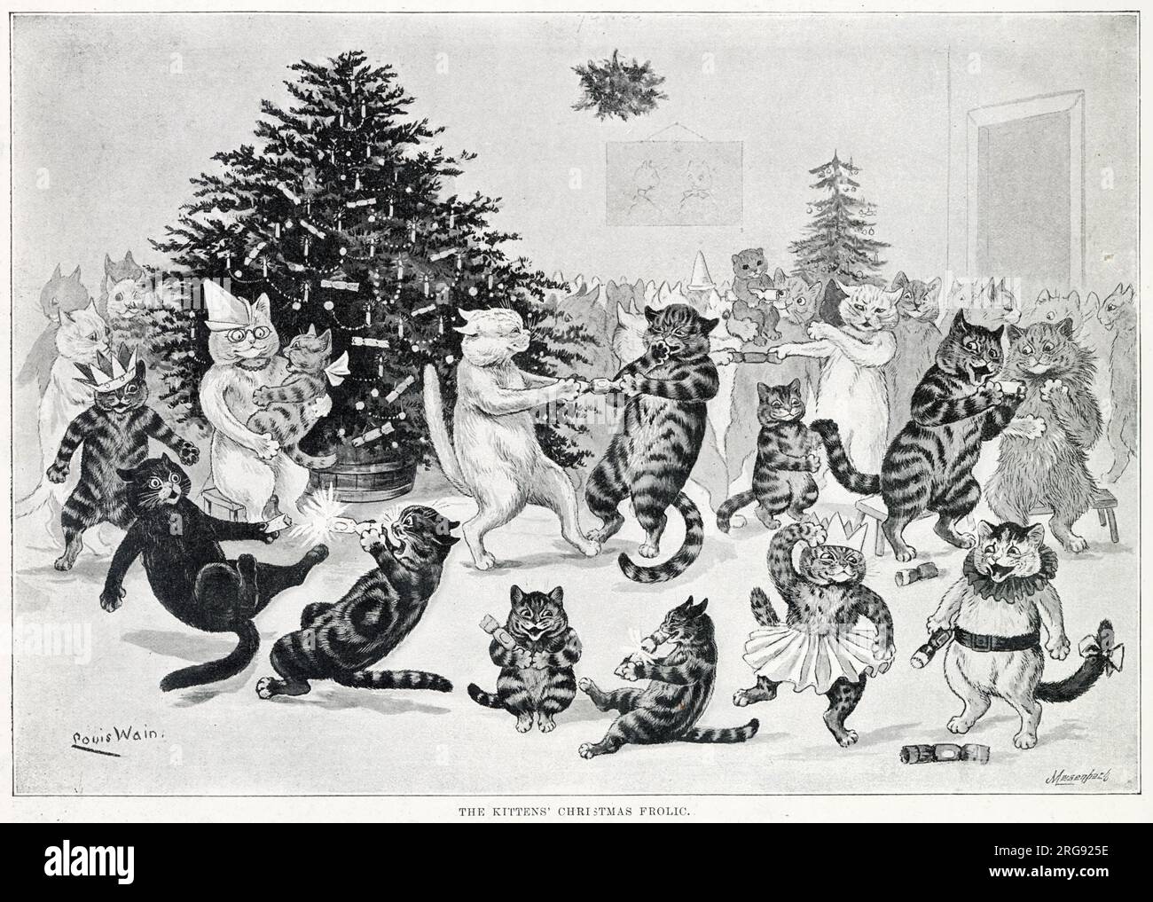 Cats at Christmas pulling crackers and dancing Stock Photo - Alamy