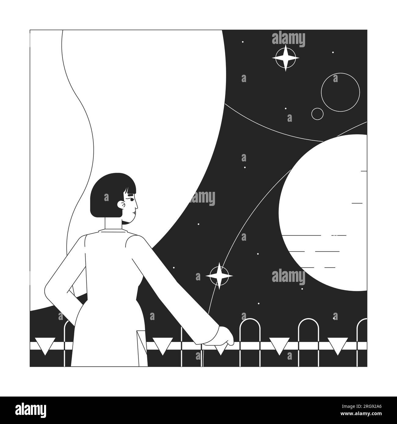 Scientist explore outer space bw concept vector spot illustration Stock ...