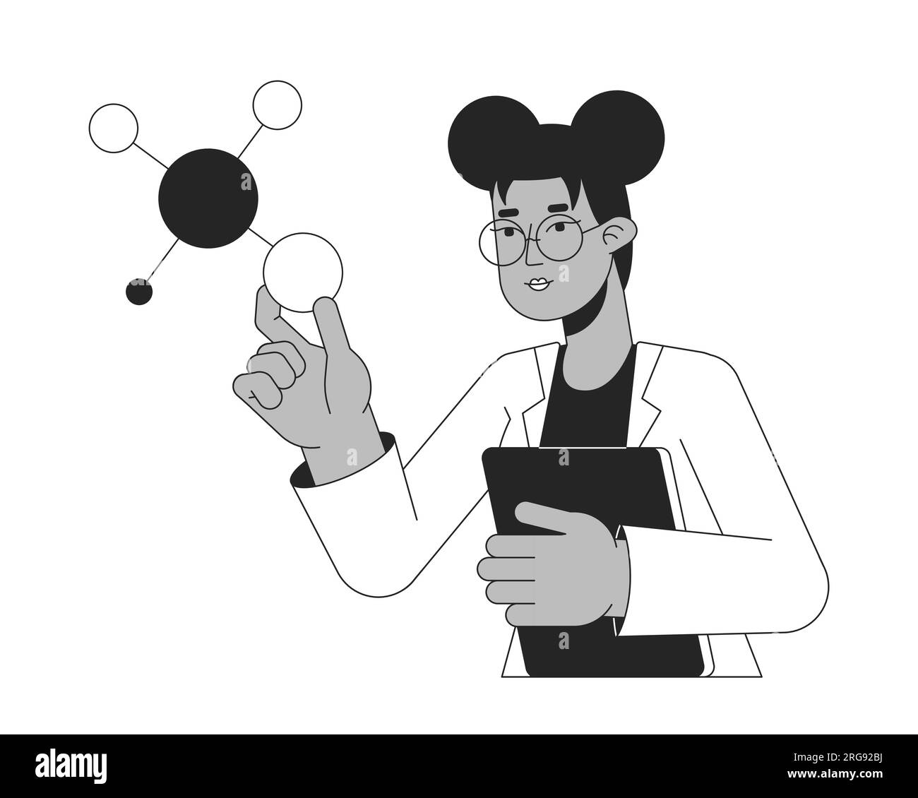 Female scientist studying molecules bw concept vector spot illustration ...