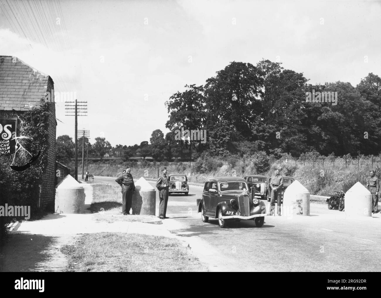 Concrete barricades at Findon, West Sussex during World War II Stock ...