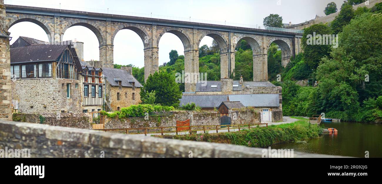 Panoramic scenic view of Dinan viaduct over the river Rance, one of the ...