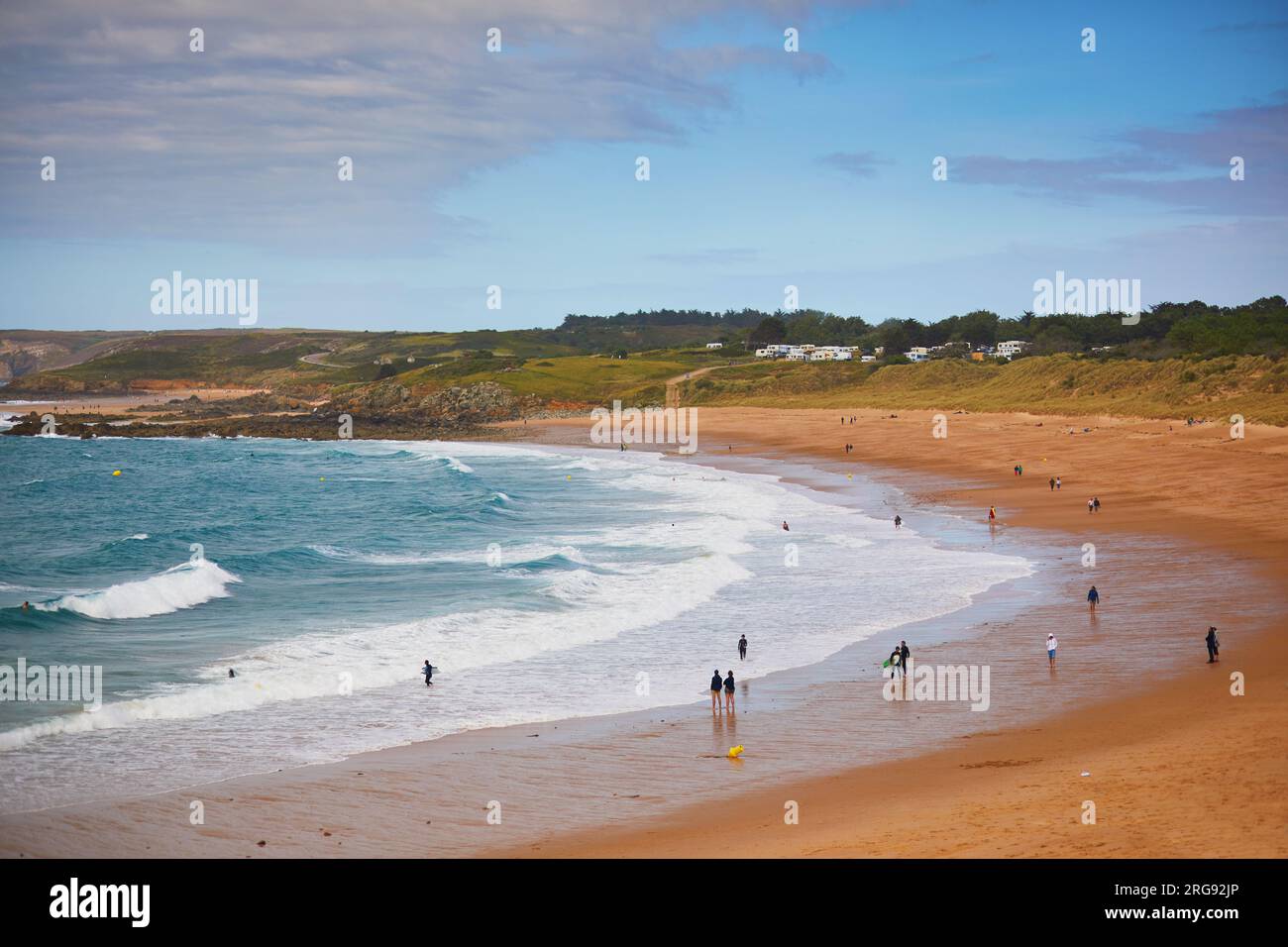 Wide sand beach near Cape Frehel, one of the most popular tourist ...