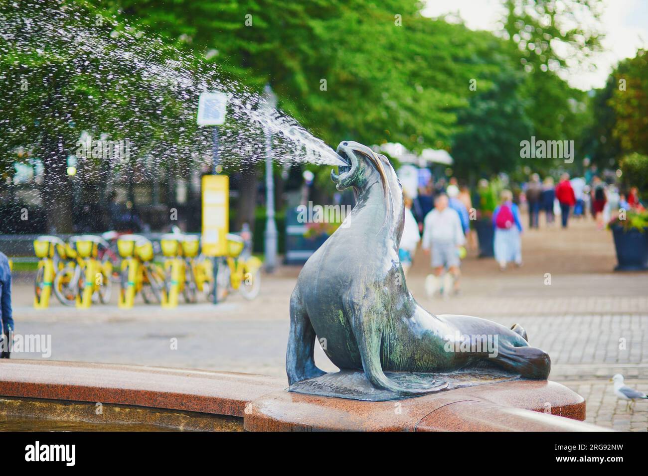 Fountain in form of a seal on Esplanadi street in Helsinki, Finland ...