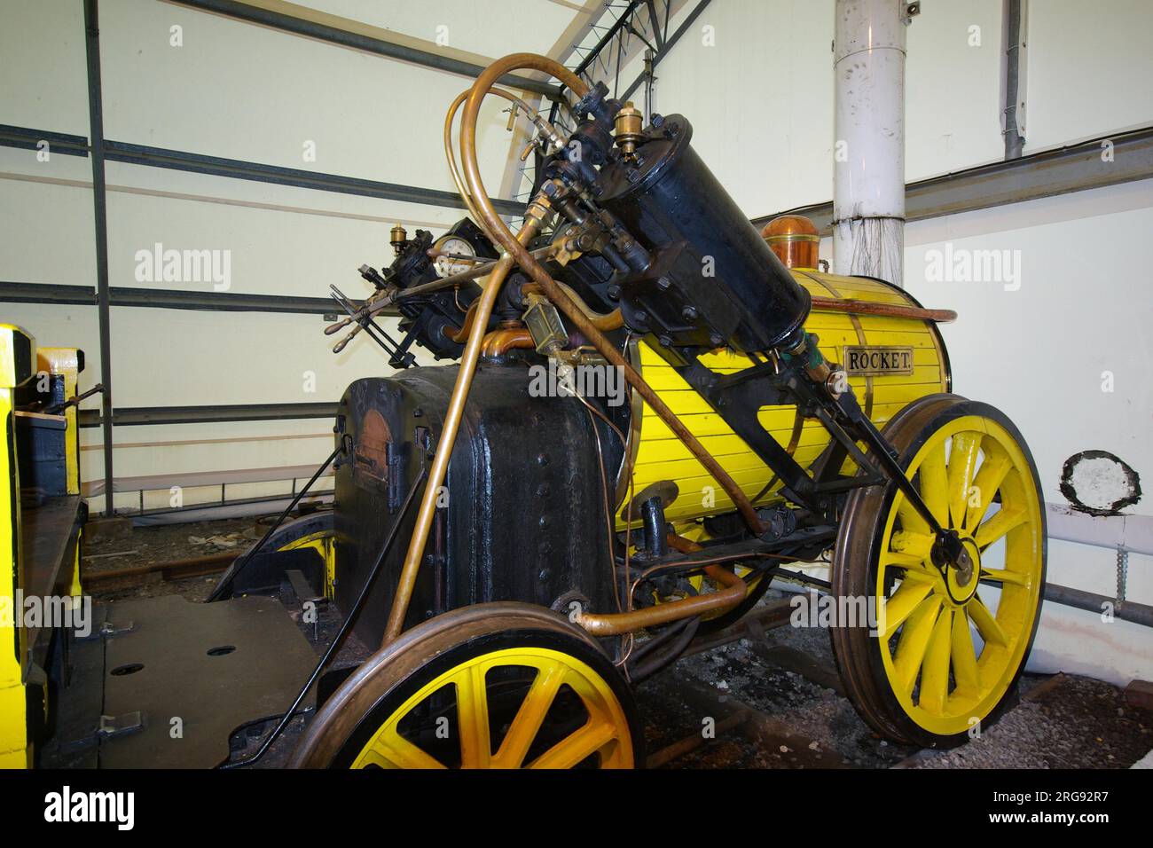 Replica of Robert Stephenson's 'Rocket' steam locomotive, on display at ...