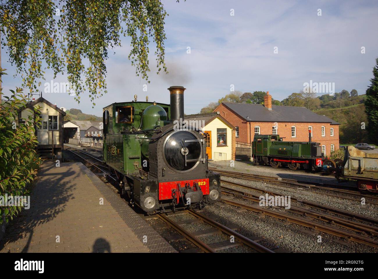 A steam locomotive at Llanfair Caereinion station on the Welshpool ...
