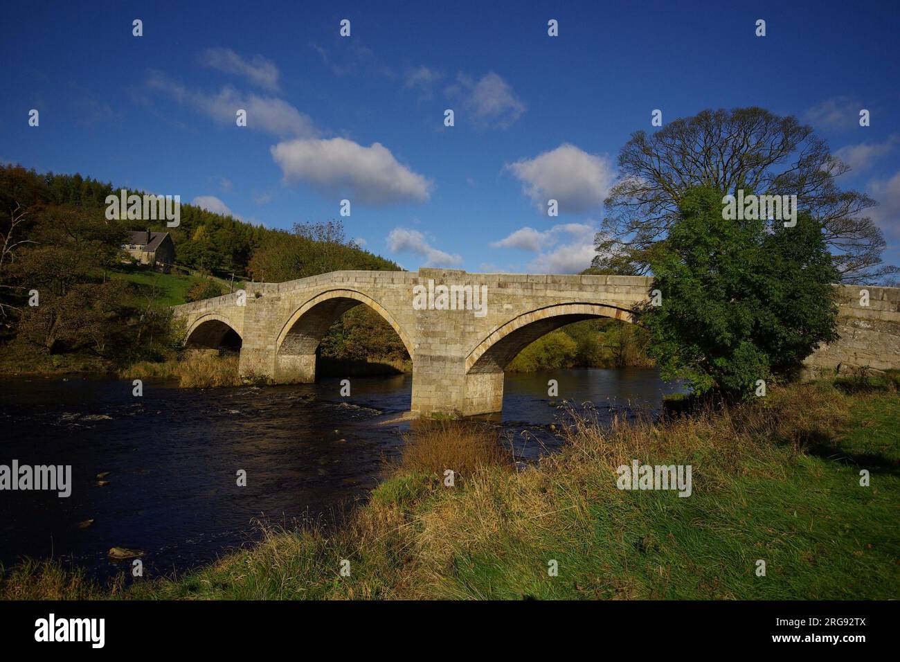View of Barden Bridge spanning the River Wharfe in the Yorkshire Dales ...