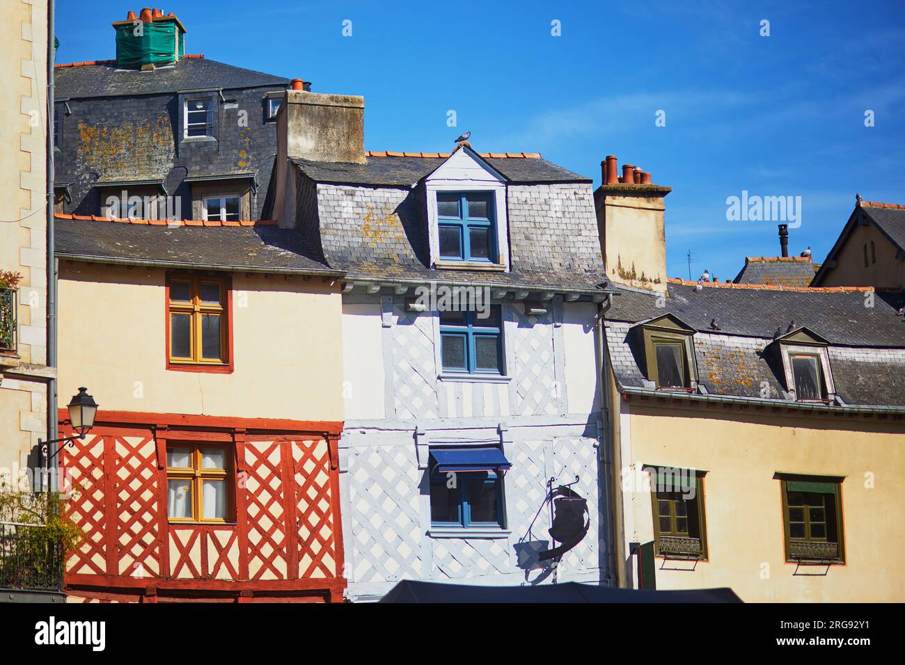 Beautiful half-timbered buildings in medieval town of Rennes, one of ...