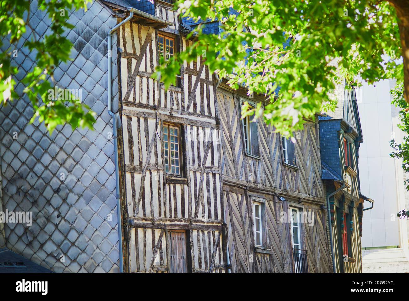 Beautiful half-timbered buildings in medieval town of Rennes, one of ...