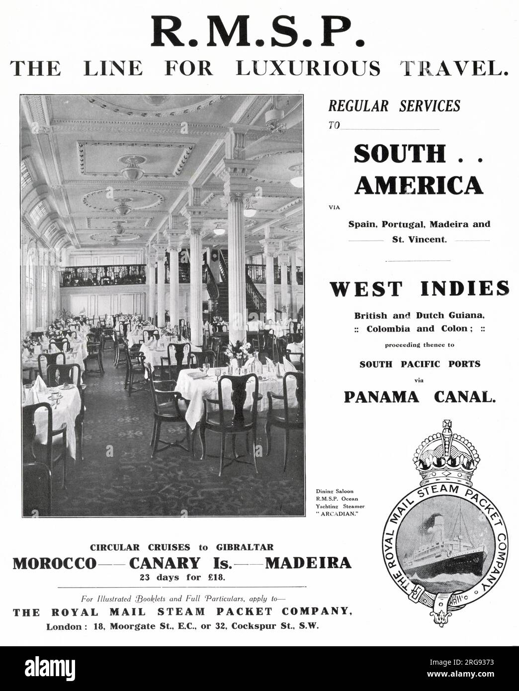 Advertisement for the Luxurious ocean steam ship R.M.S.P. (The Royal ...