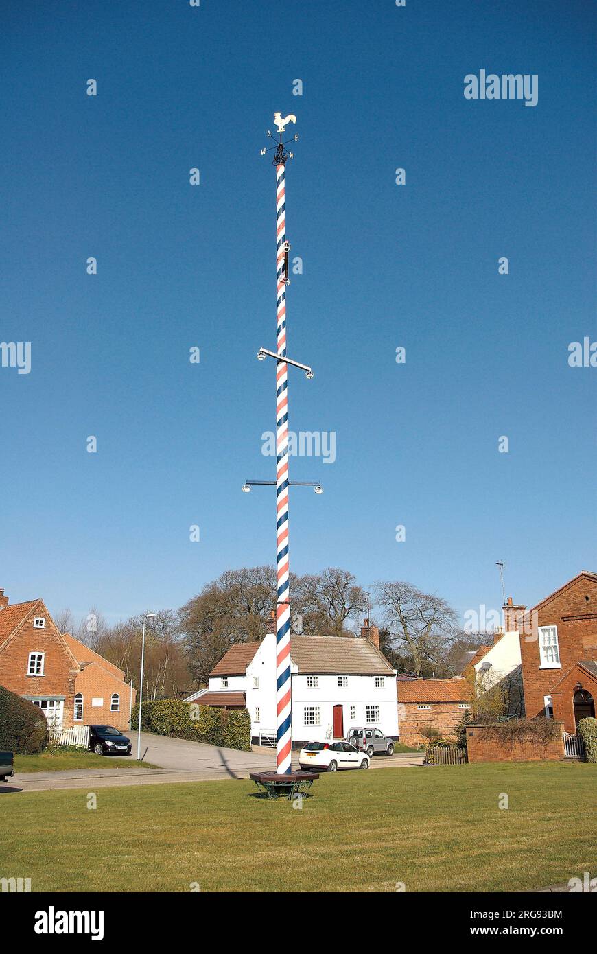 The permanent maypole on the village green at Wellow, Nottinghamshire ...