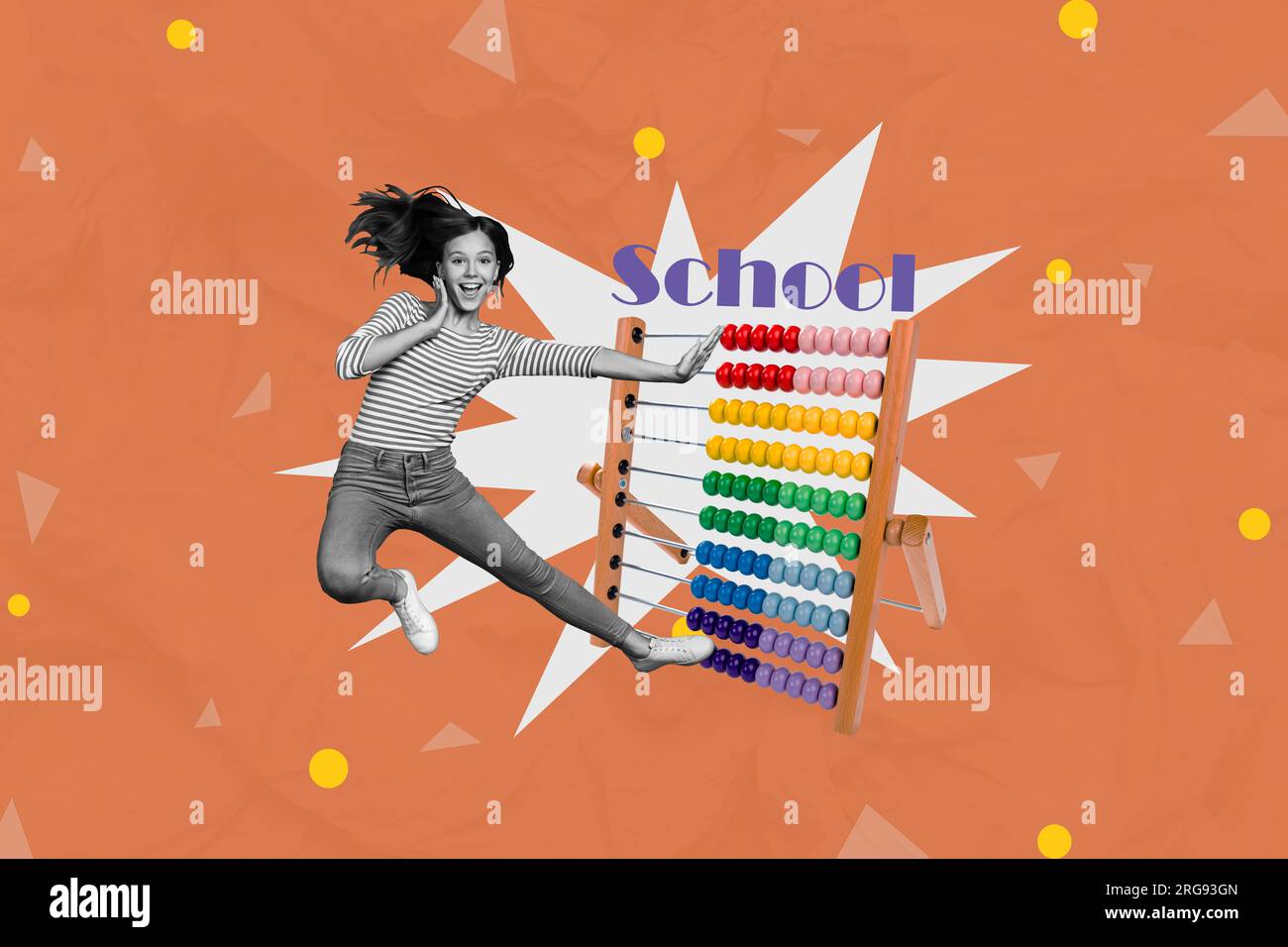 Magazine collage picture of smiling excited little schoolkid learning ...