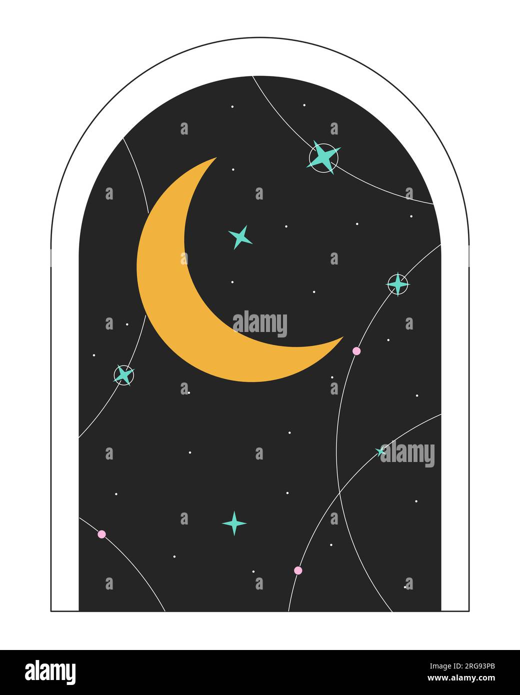 Galaxy door frame with crescent moon flat line color isolated vector ...